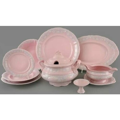 Сервиз столовый Кружево (розовый фарфор) На 6 персон 25 предметов