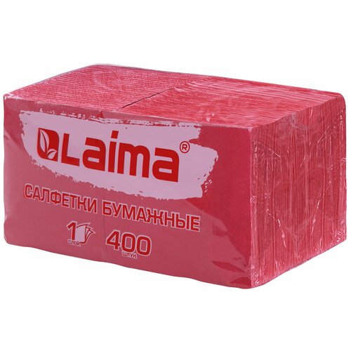 Салфетки бумажные 400 шт, 24х24 см, "Big Pack", красные, 100% целлюлоза, LAIMA, 114727 3 шт .