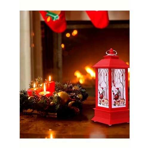 Фонарик красный Елочное украшение светодиодный подвесной ночник светильник Новогодний домик снеговик елка 14смх5.5см