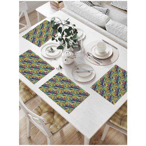 Салфетки на стол для сервировки прямоугольные, плейсмат JoyArty "Алоха экзотических пальмовых листьев", 32x46 см, в комплекте 4шт.