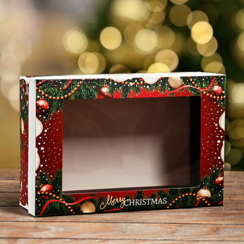 Коробка складная, крышка-дно, с окном "Счастливого Рождества" 30 x 20 x 9 см, 5 шт.