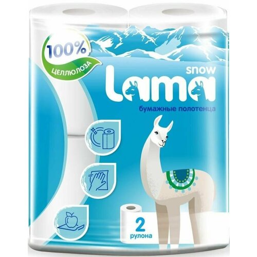Бумажные полотенца Snow Lama 2-слойные (2 рулона в упаковке) белые 12м