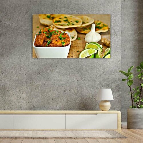 Картина на холсте 60x110 LinxOne "Мясное блюдо на столе с" интерьерная для дома / на стену / на кухню / с подрамником