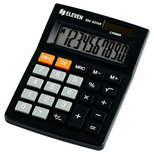 Калькулятор настольный Eleven SDC-022SR, 10 разрядов, двойное питание, 88*127*23мм, черный, 339201