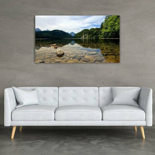 Картина на холсте 60x110 LinxOne "Природа озеро горы лес" интерьерная для дома / на стену / на кухню / с подрамником