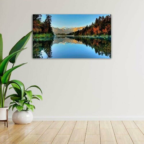 Картина на холсте 60x110 LinxOne "Новая Зеландия лес озеро" интерьерная для дома / на стену / на кухню / с подрамником