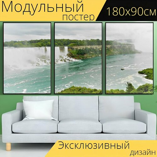 Модульный постер "Ниагарский водопад, канада, природа" 180 x 90 см. для интерьера