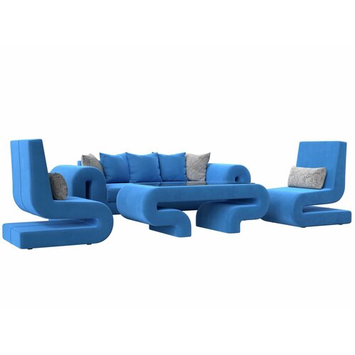 Набор Волна-2 (стол, диван, 2 кресла), Велюр голубой
