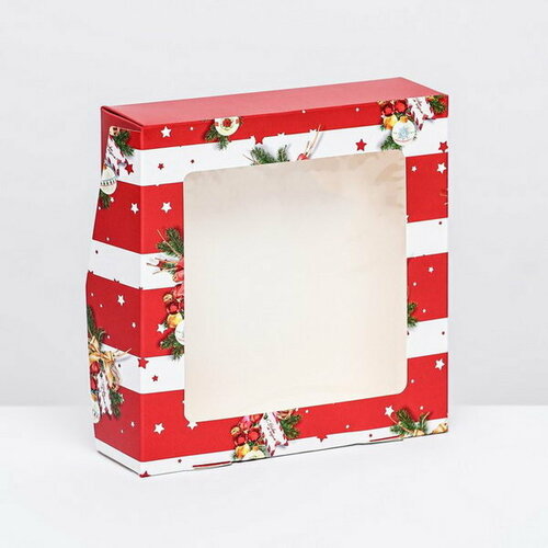 Коробка складная с окном "Новогоднее настроение", 15 x 15 x 4 см, 20 шт.