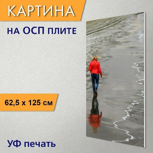Вертикальная картина на ОСП "Женщина, ходьба, пляж" 62x125 см. для интерьериа