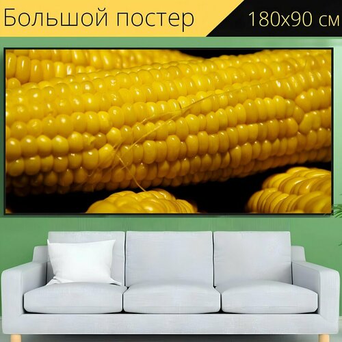 Большой постер "Кукуруза, овощ, питание" 180 x 90 см. для интерьера