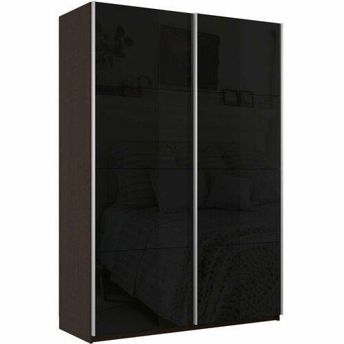 Шкаф купе для одежды с доводчиком , цвет Венге, 230х160х57см (ВхШхГ), две двери, Черное Стекло