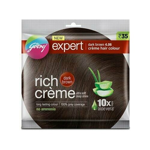 Godrej Expert DARK BROWN 4.06, Creme hair colour (Крем-краска для волос Без Аммиака тёмно-коричневый, Оттенок 4.06, Гудреж), 20г. + 20мл.