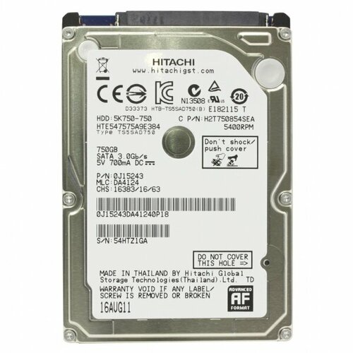 Жесткий диск Hitachi HTE547575A9E384 750Gb 5400 SATAII 2,5" HDD