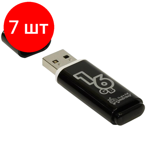 Комплект 7 шт, Память Smart Buy "Glossy" 16GB, USB 2.0 Flash Drive, черный