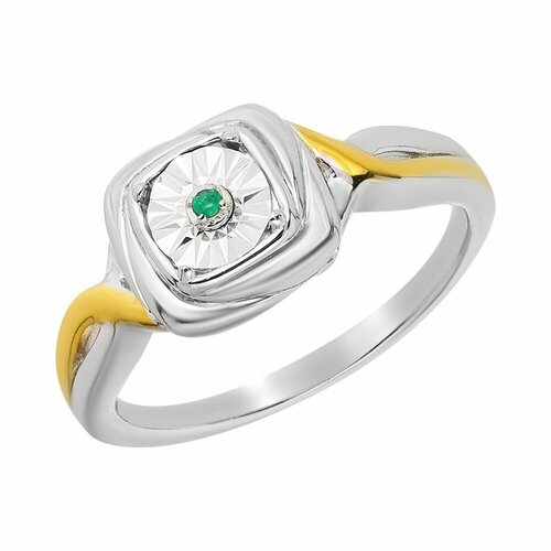 Перстень UVI Ювелирочка, серебро, 925 проба, родирование, золочение, изумруд, размер 19.5, золотой, зеленый