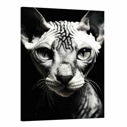 Интерьерная картина 50х70 "Кошка сфинкс: обнаженная нежность"