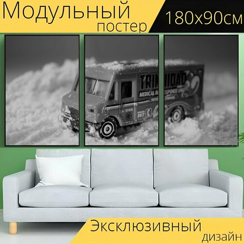Модульный постер "Транспортное средство, транспорт, зима" 180 x 90 см. для интерьера