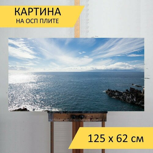 Картина на ОСП 125х62 см. "Море, солнце, облака" горизонтальная, для интерьера, с креплениями