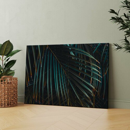 Картина на холсте (Тропический фон с неоновыми пальмами) 30x40 см. Интерьерная, на стену.