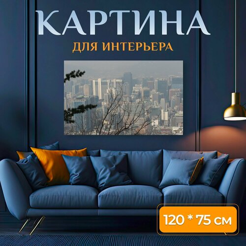 Картина на холсте "Линия горизонта, небоскребы, городской пейзаж" на подрамнике 120х75 см. для интерьера