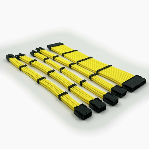 Кастомные удлинители проводов блока питания ПК, 30см, прозрачные фиксаторы, желтый