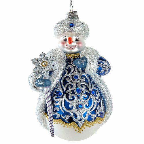 Kurts Adler Стеклянная елочная игрушка Снеговик Мороз - Lusso di Caserta 15 см, подвеска BELL0001