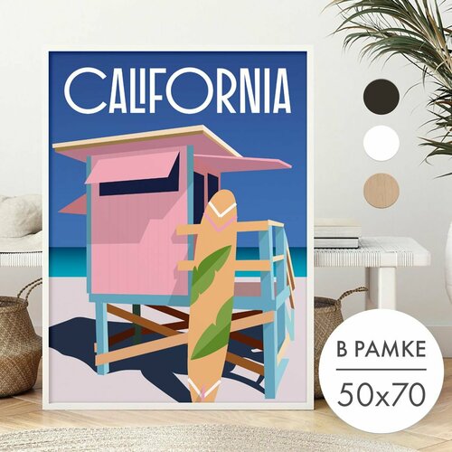 Плакат Постер 50х70 В рамке "Пляж Калифорния" для интерьера
