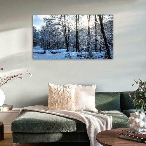 Картина на холсте 60x110 LinxOne "Деревья этюд снег зимний" интерьерная для дома / на стену / на кухню / с подрамником