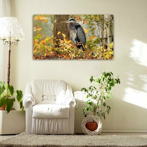 Картина на холсте 60x110 LinxOne "Осень деревья серая цапля" интерьерная для дома / на стену / на кухню / с подрамником