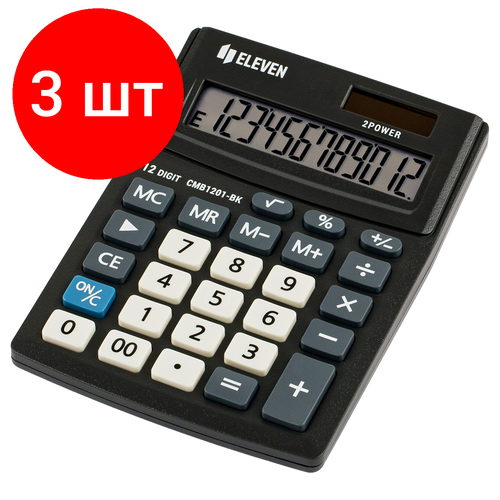 Комплект 3 шт, Калькулятор настольный Eleven Business Line CMB1201-BK, 12 разрядов, двойное питание, 102*137*31мм, черный