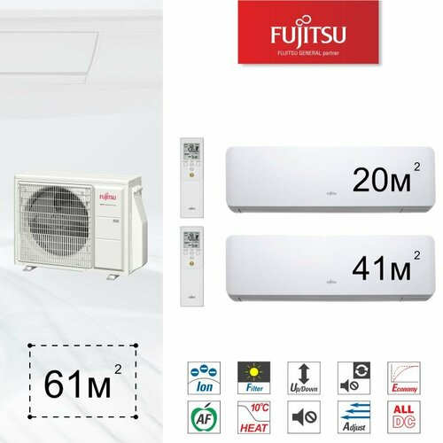 Инверторная мульти сплит-система на 2 комнаты Fujitsu AOYG24KBTA3 + ASYG07KMCC+ASYG14KMCC