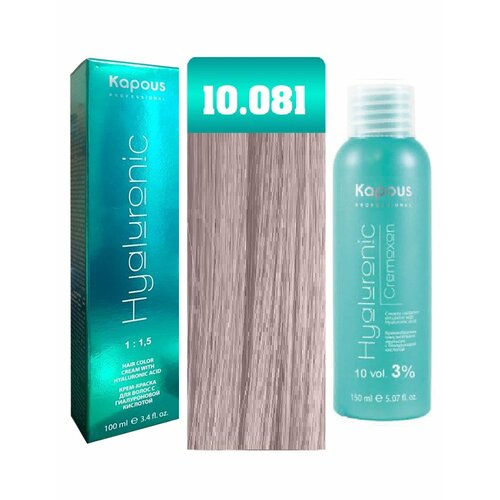 Промо-спайка Крем-краска для волос Hyaluronic, тон №10.081, Платиновый блондин пастельный ледяной, 100 мл + Подарок 3% оксид, 150 мл