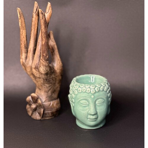 Аромалампа керамическая для эфирных масел Голова Будды малая 8 см. Цвет - морской волны.