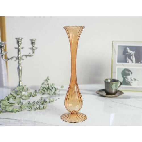 Стеклянная ваза альто соло, янтарная, 35 см, EDG 106337-37