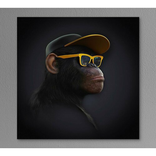 Картина для интерьера "Обезьяна в очках" 70х70 см натуральный холст. Коллекция - символизм, анимация