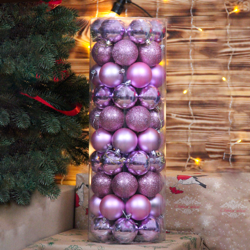 Набор шаров на елку фиолетовый 69шт 6см