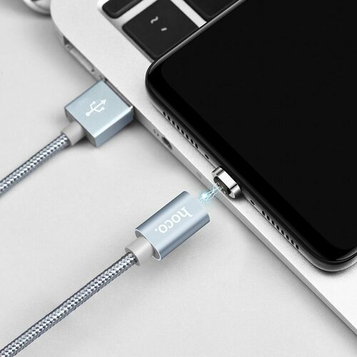 USB-кабель HOCO U40A Magnetic adsorption AM-microBM 1 метр, 2А, нейлон, серый (28/168)