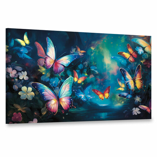Интерьерная картина 100х60 "Волшебные крылья: Мир бабочек"