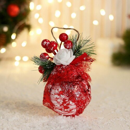 Шар пластик декор "Блеск рождества" поталь, 8х12 см, бело-красный