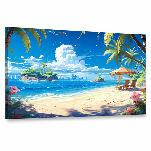 Интерьерная картина 100х60 "Пейзаж с песчаным пляжем и морем"