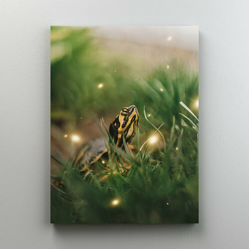 Интерьерная картина на холсте "Черепашка в огоньках" животные, размер 22x30 см