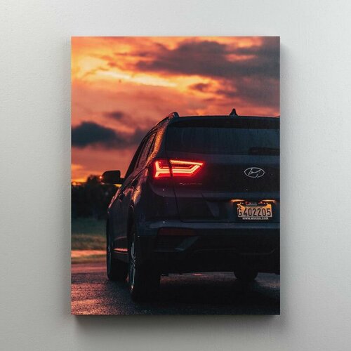 Интерьерная картина на холсте "Hyundai Creta на закате - черный кроссовер" размер 30x40 см