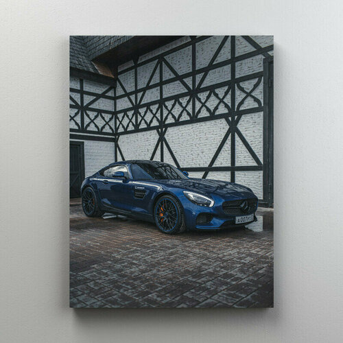 Интерьерная картина на холсте "Голубой Mercedes-AMG GT" размер 22x30 см