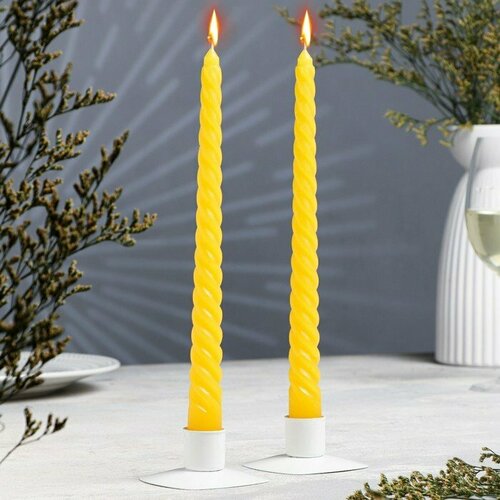 Набор свечей витых, 2,2х 25 см, 2 штуки, жёлтый, подвес (комплект из 19 шт)
