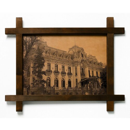Картина Дворец Кантакузино, Румыния, гравировка на натуральной коже, в деревянной раме, подарок, BoomGift