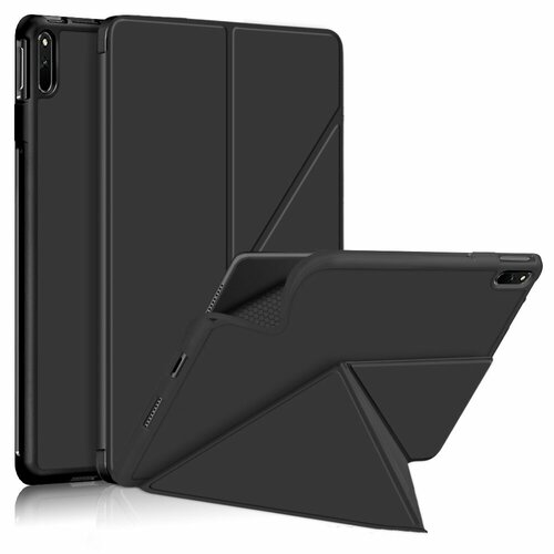 Элитный умный чехол MyPads Origami di lusso с подставкой Оригами для Huawei MatePad 11 (DBY-W09) 2021 импортная кожа в черном цвете