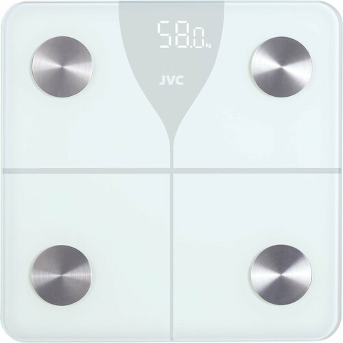 SMART напольные весы JVC управление со смартфона, до 180 кг, функции BMI, AMR, BMR, измерение жира, жидкости, мышечной и костной ткани