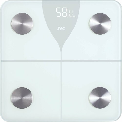 SMART напольные весы JVC управление со смартфона, до 180 кг, функции BMI, AMR, BMR, измерение жира, жидкости, мышечной и костной ткани