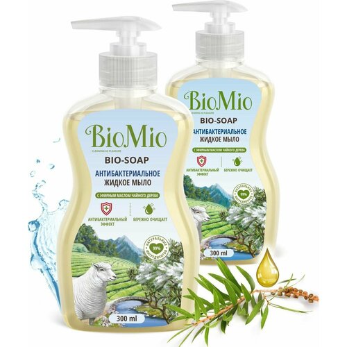 Жидкое мыло BioMio Bio-Soap с эфирным маслом чайного дерева, антибактериальное, гипоаллергенное, с дозатором, 300 мл х 2 шт